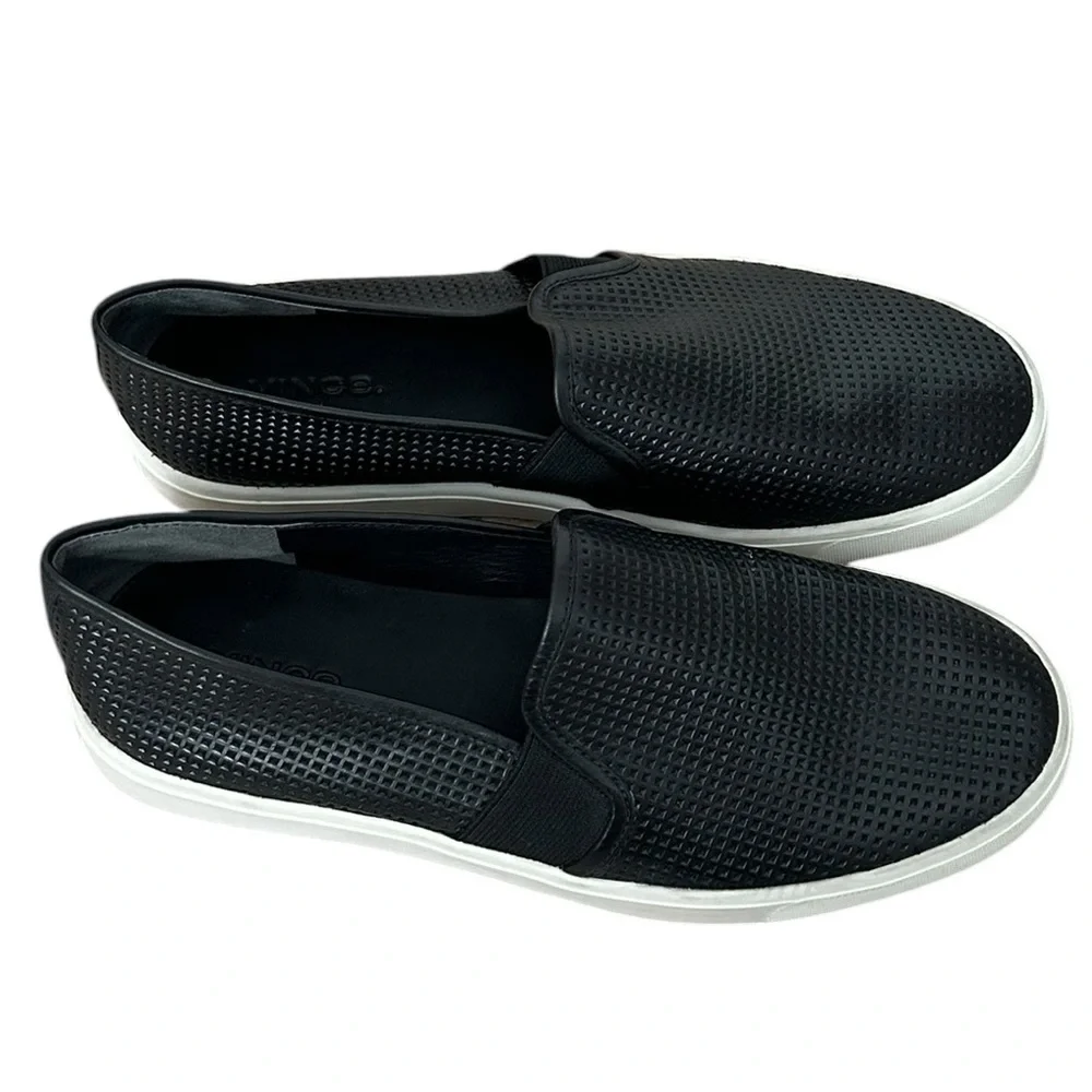 Vince | Shoes | Vince Blair 5 Perforated Black Leather Slip On Sneakers ...